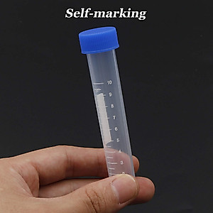 Kesell Centrifuge Tubes Round Bottom Screw Cap Plastic Test Tube Vials 10ml with Graduation and Writing Area, Pack of 20