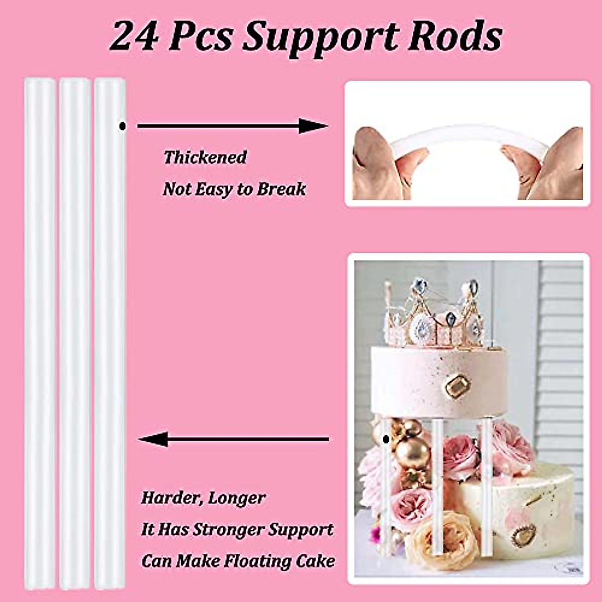 KISEER 5 Pieces Cake Separator Plates Stands with 24 Pieces Plastic Cake Dowels Rods and 15 Pieces Clear Cake Sticks Support Stacking for 4 6 8 10 12 Inch Tiered Cakes
