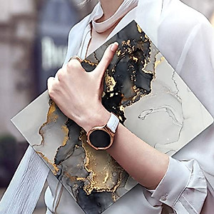 WAVEYU Durable 3 Ring Binder 1 Inch Ring with Letter Size Interior Pockets for School Office Supplies Black+Gold Marble