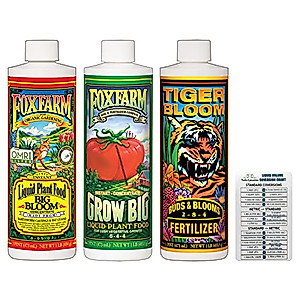 FoxFarm Liquid Nutrient Trio Soil Formula: Big Bloom, Grow Big, Tiger Bloom (Pack of 3-16 oz Bottles) + Twin Canaries Chart