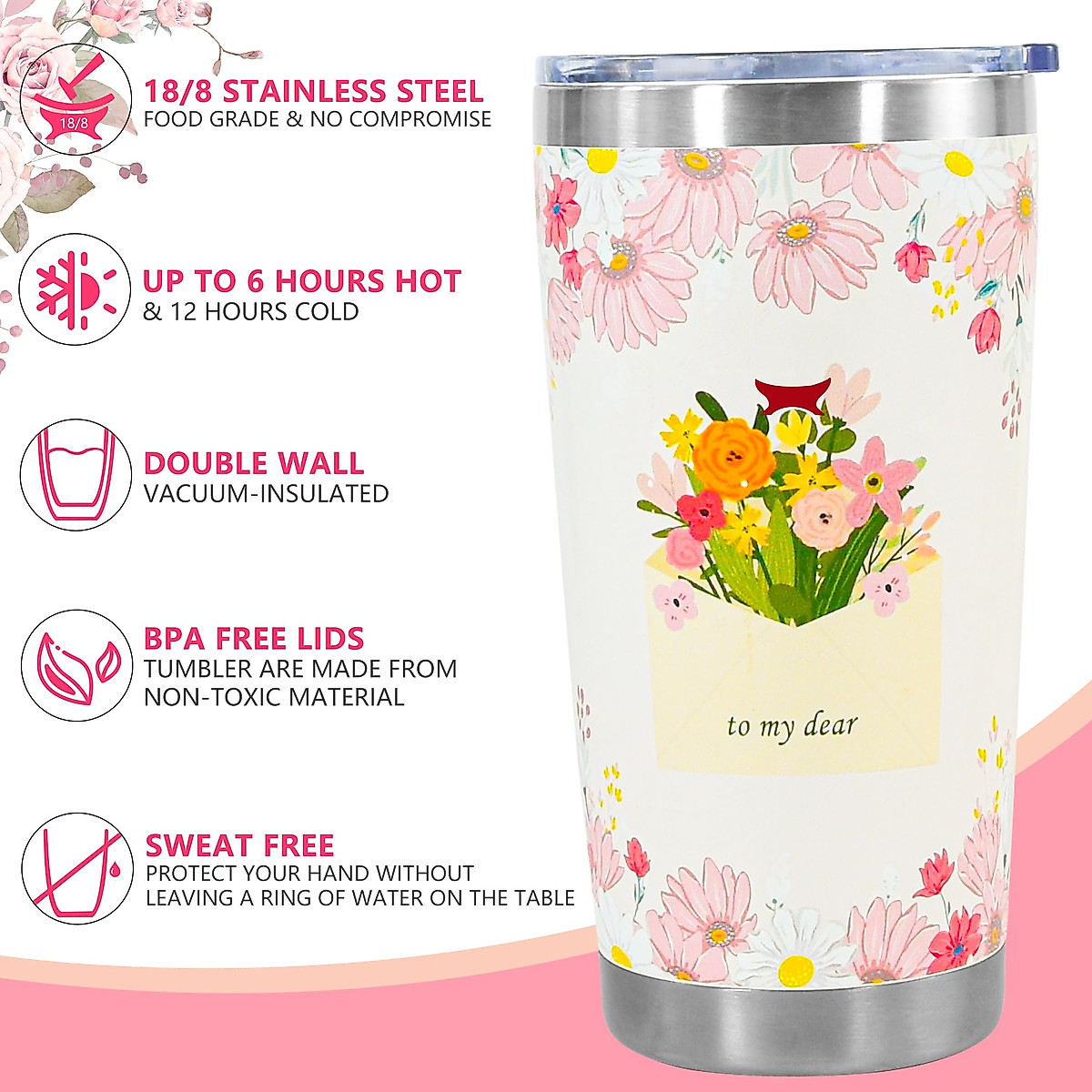 Icesip 20oz Inspirational Stainless Steel Tumbler with Straw & Brush - Best Friend Friendship, Holiday and Christmas Gifts, For Women Tumblers,Leakproof Travel Mug