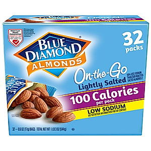 Blue Diamond Almonds Low Sodium Lightly Salted Snack Nuts, 100 Calorie Packs, 0.6 Ounce (Pack of 32)
