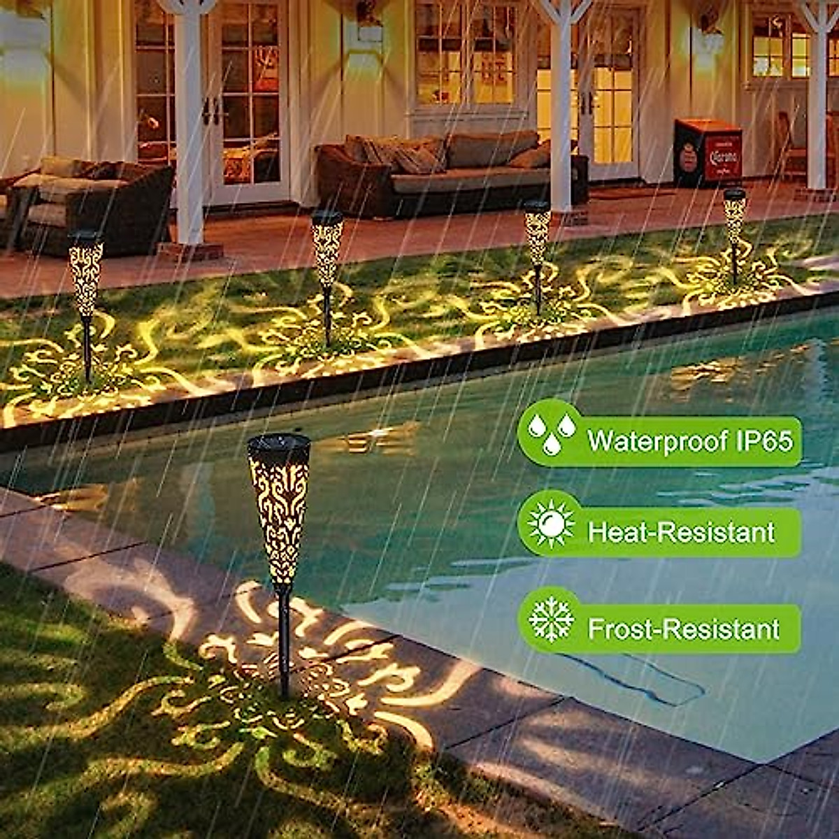 Go2garden Solar Lights Decorative, 6Pcs Tall Solar Stakes Lights Outdoor Waterproof for Patio, Yard, Pathway, Outdoor, Lawn Decor Landscape Lighting (Black)