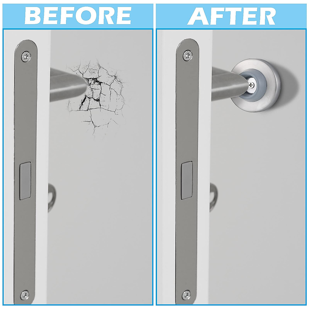 Pangda Concave Wall Door Bumper Stop Silver Stainless Steel Wall Door Bumper with 1-1/8 Inch Gray Round Rubber Bumper Wall Protector Door Stops (Silver,6 Pieces)