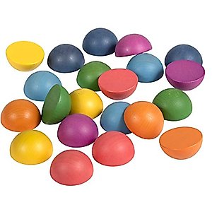 TickiT Rainbow Wooden Semispheres - Set of 21 - Loose Parts Wooden Toy for Babies and Toddlers 10m+ - Inspire Curiosity and Open-Ended Play