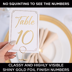 Gold Table Numbers 1-30 with Head Table Card & Table Number Holders - Elegant 4 x 6 Inch Place Seating Sign with Highly Visible Numbers for Wedding Reception, Restaurant, Anniversary, Birthday Party
