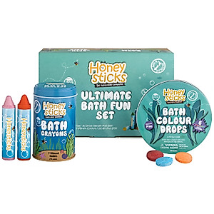 Honeysticks Ultimate Bath Fun Set - Non Toxic Bath Crayons (7 Pack) and Bath Color Tablets (36 Drops) for Hours of Creative Bathtub Fun - Natural and Food Grade Ingredients - Great Gift Set for Kids