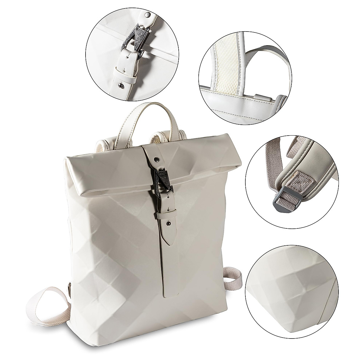 Milan Chiva Geometric Backpack Purses for Women Holographic School College Anti-Theft Travel Rucksack Ladies Shoulder Bookbag MC2-1022BG, Beige