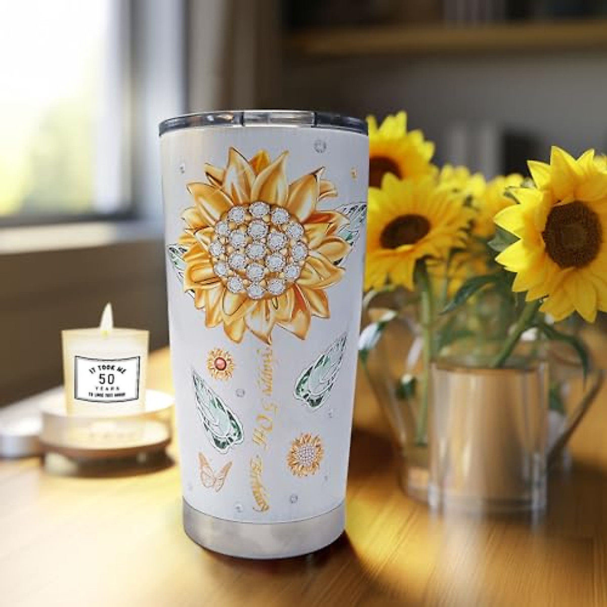 Fitvc 50th Birthday Gifts for Women, Happy 1974 Birthday Gifts Set for Woman Mom Wife Best Friends, Funny 50 Year Old Gift Basket Box Unique, Sending Sunshine 20oz Wine Tumbler Bday Gift for Female