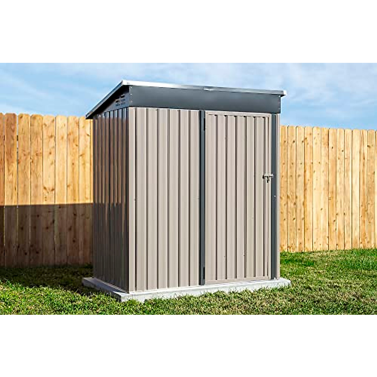 Metal Outdoor Galvanized Steel Storage Shed with Lockable Doors for Backyard or Patio Storage of Bikes, Grills, Supplies, Tools, Toys, for Lawn, Garden, and Camping, Tan (5x3)