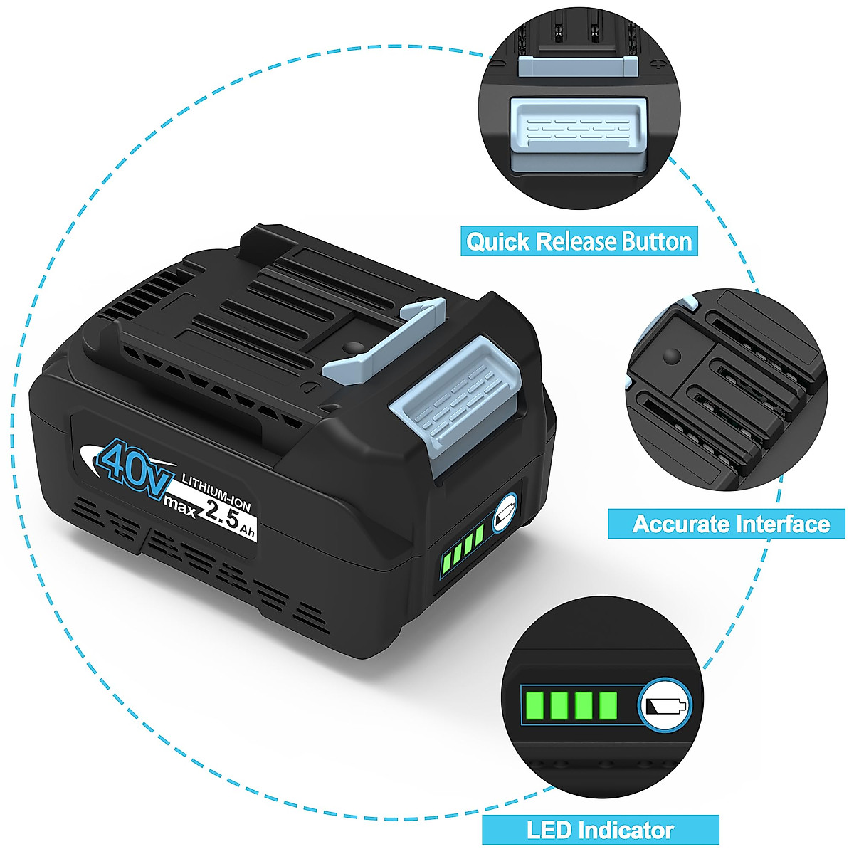Rocivic Replace for Makita 40V Battery BL4025 2500mAh, Compatible with Makita 40 Volt max XGT Cordless Tools and 40 Volt Battery Charger