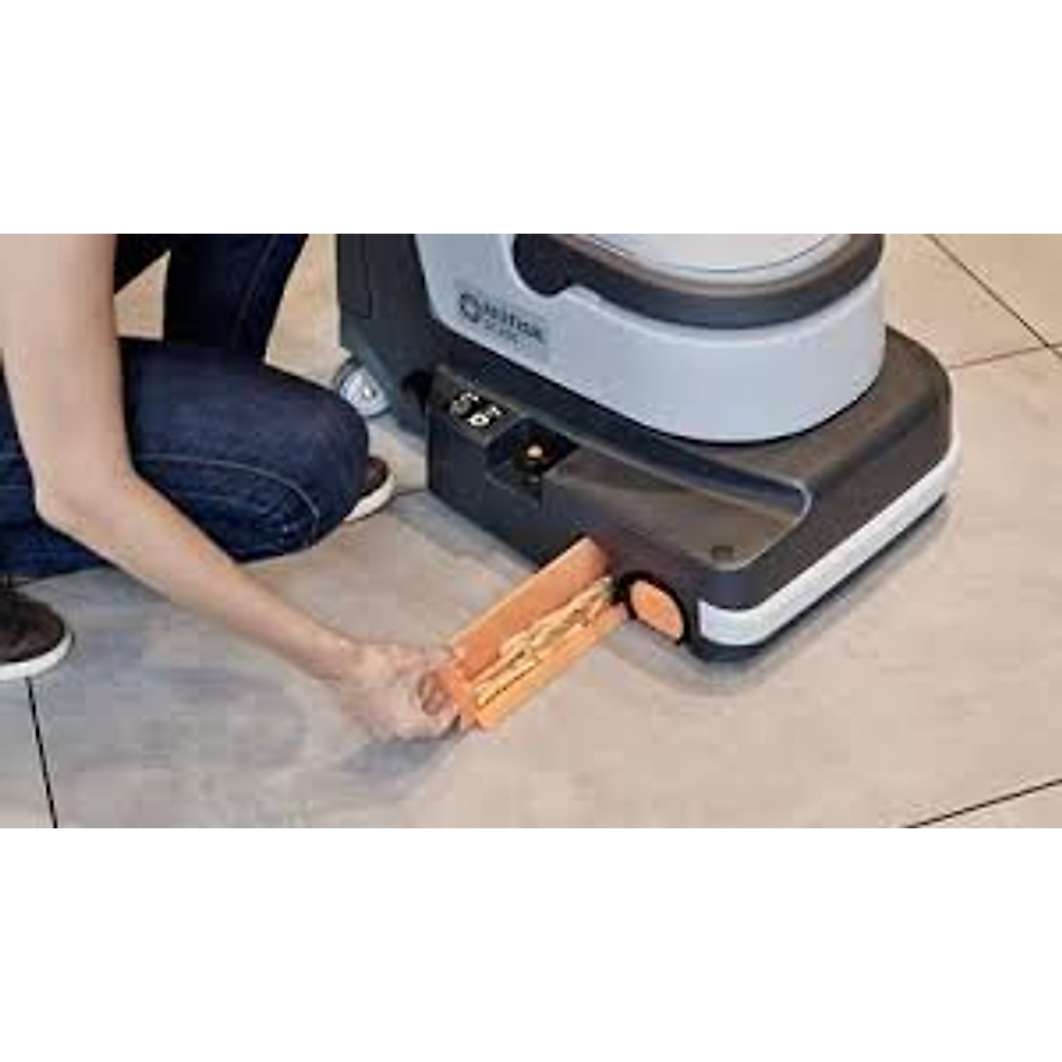 New Advance SC250 Battery Micro Scrubber w/one 7.8 ah Lithium Battery, onboard Charger, Medium Duty White Cylindrical Brush