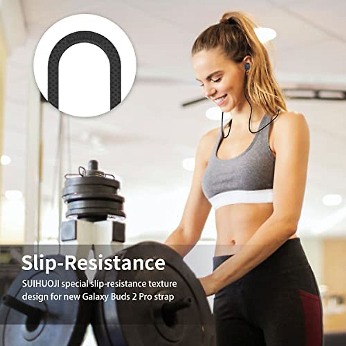 SUIHUOJI Galaxy Buds 2 Pro Strap, Soft Silicone Special Anti-Skid Design Sports Anti Lost Headphones Lanyard Accessories ONLY Compatible with Samsung Galaxy Buds 2 Pro Earbuds Neck Rope Cord(Black)