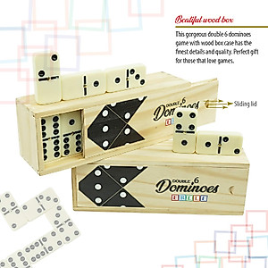 ERLLE Dominos Set Game. Premium Classic 28 Pieces Double Six Domino. Durable Wooden Box. Kids, Boys, Girls, Party Favors and Anytime Use. Duoble 6 Dominoes.(Wooden Pro)