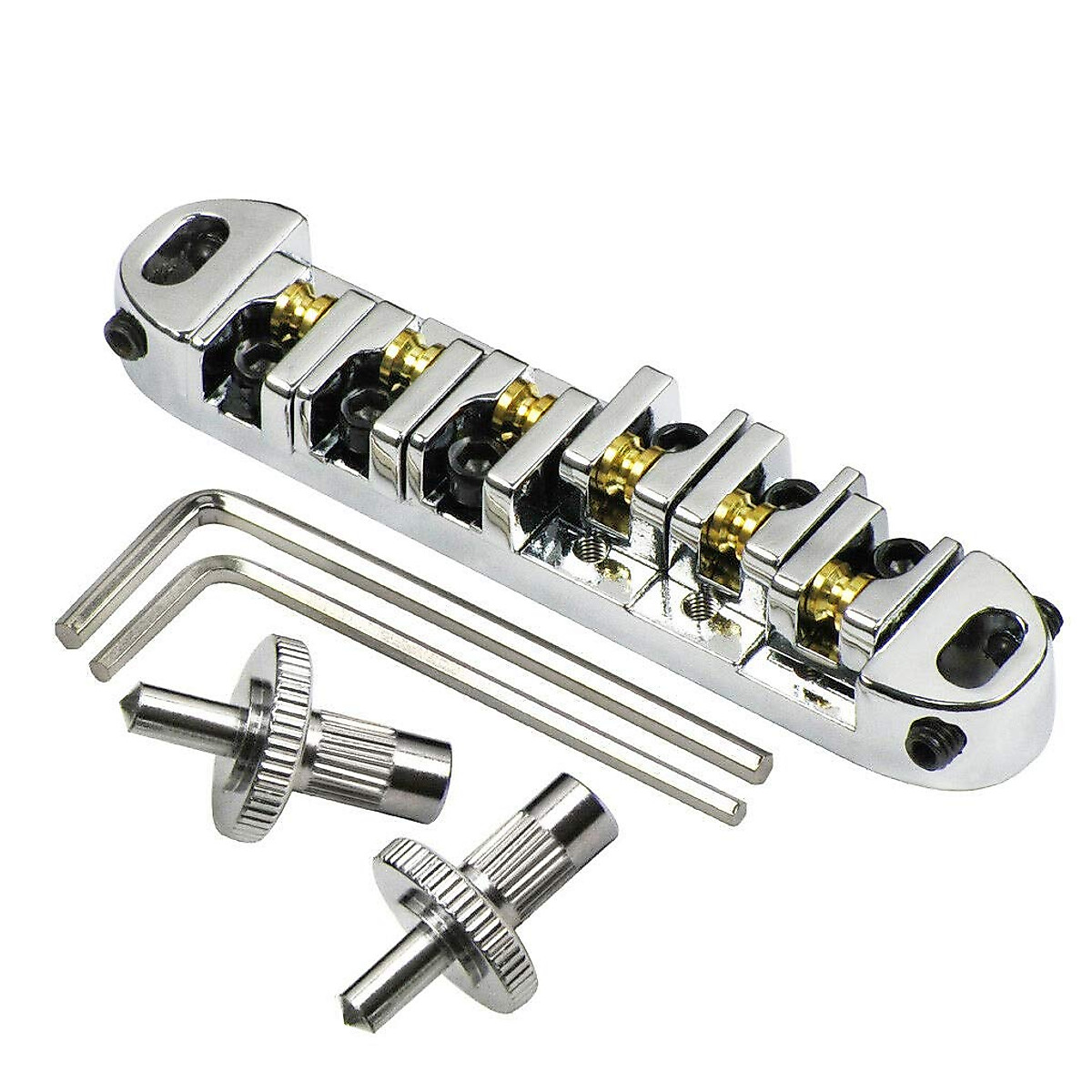 Abr-1 Style Tune-o-matic Bridge Tailpiece Roller Saddle Bridge for Gibson Les Paul Gear Replacement (Chrome)