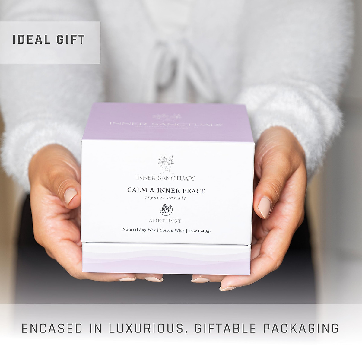Healing Crystal Candle with Real Amethyst Crystals Inside - 12oz Soy Wax | Aromatherapy Candle | Spiritual Gifts for Woman | Meditation Gifts