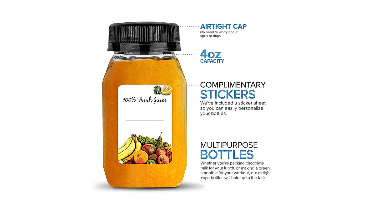 Mini 4oz Bottles with Tamper-Proof Caps for Juices & Snacks