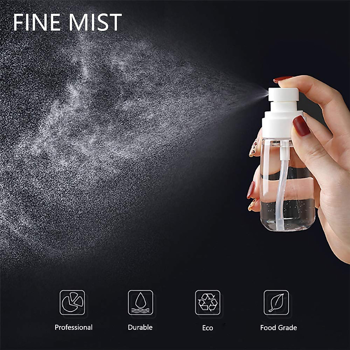 TOSERSPBE Spray Water Bottle Hair Mister, Fine Mist Stylist Sprayers 360 Empty Small Misting Spritzer, Perfume Atomizer with Pump Clear Containers (2PCS/2oz)