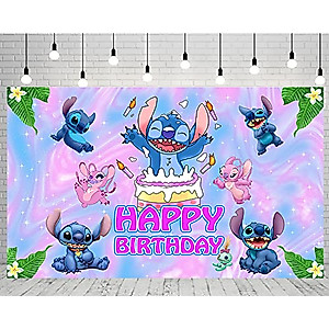 Hawaiian Aloha Backdrop for Lilo and Stitch Theme Birthday Party Supplies 5x3ft Tropical Photo Background for Stitch Theme Party Cake Table Decorations Baby Shower Banner