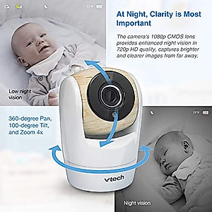 VTech VM919-2HD 2-cam Video Monitor with Battery Support 15-hr Streaming, 7" 720p Display, 360 Panoramic Viewing, 110 Wide-Angle View, Night Vision, Up to 1000ft Range, Secured Transmission