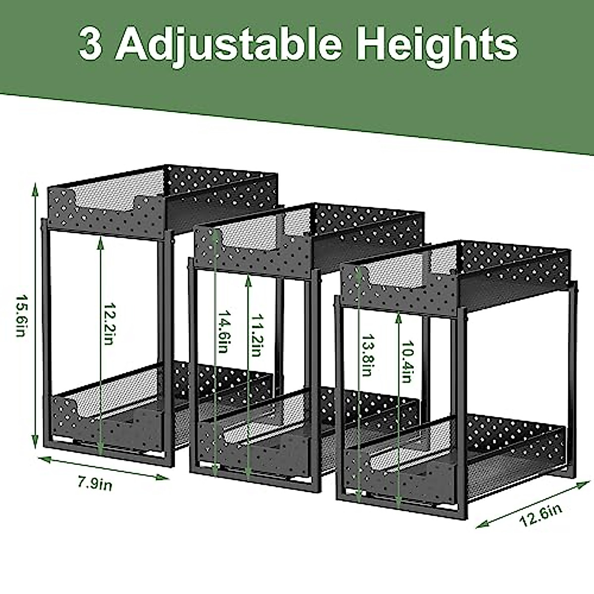 𝗡𝗲𝘄𝗲𝘀𝘁 3 Pack Under Sink Organizer and Storage, Bathroom Cabinet Organizer, 2 Tier Pull Out Under Cabinet Storage, Black Slide-Out Undersink Shelf Organizer for Kitchen, Under Counter Organizer