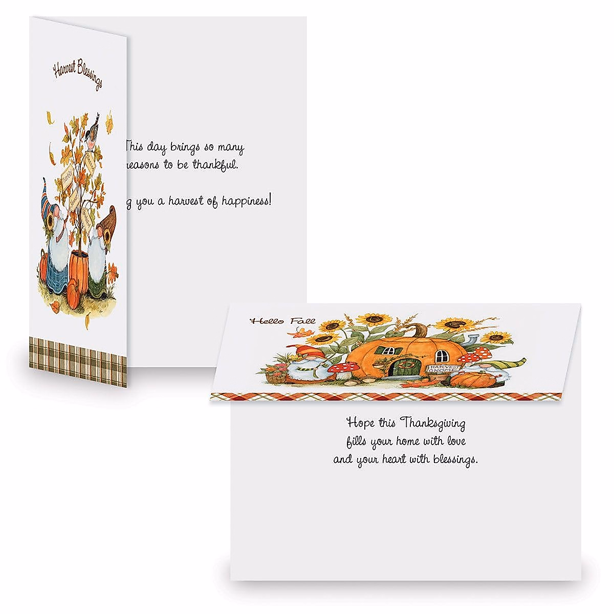 Current - Grateful Gnomes Thanksgiving Cards, Susan Winget, Themed Holiday Card Variety Value Pack, Set of 8 Large 5 x 7-Inch Cards, Assortment of 4 Unique Designs, Envelopes Included