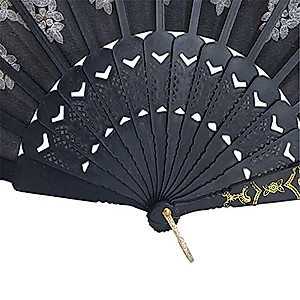 RAZZUM Folding Hand fansFolding Flower Lace Hand Held Fan，Luxury Fashion Hot Stamping Fan，Black Wedding Dance Party Silk Fans Chinese Fans Fan (Color : C)