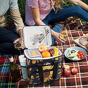 WELLDAY Lunch Bag Retro Sunflower View Insulated Cooler Reusable Lunch Box with Shoulder Strap for Picnic Hiking