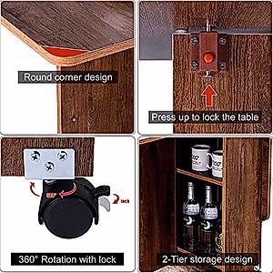 EazeHome Folding Table, Wood Kitchen Table, Versatile Dining Table with 2 Storage Shelves, Movable Dinner Table with 6 Casters, Drop Leaf Table for Small Spaces, Brown Foldable Table for 2-4 Persons