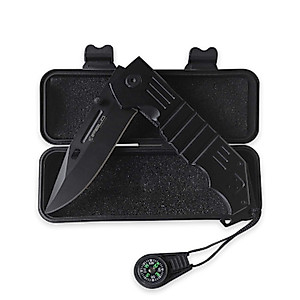 iFIELD Basic EL29024 Folding Knife, Aluminium Handle, 3.7 inch Stainless Steel Blade, Belt Clip, incl. Compass, Total Length 8.8 inch, Camping Tool for Fishing, Hunting, Sport Activity