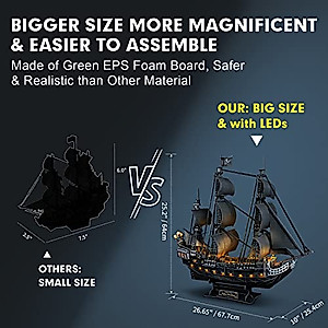 3D Puzzles for Adults 27" Pirate Ship Arts Crafts for Adults Gifts for Men Women Model Kits Brain Teaser Puzzles for Adults Sailboat Building Kits, Queen Anne's Revenge Cool Desk Decor, 340 Pieces