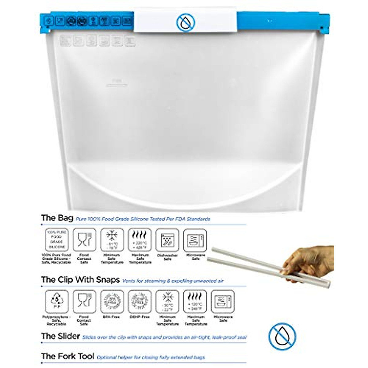 PureSiliconeWare 0.6 Gallon (74 oz) Reusable Silicone Kitchen Bags Freeze Heat Microwave Steam Store Sous Vide