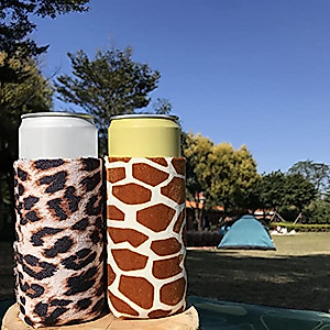 Casa-Eco Soft Velvet Fabric Neoprene Slim Can Cooler, 12oz Beverage Skinny Cans Sleeves for Girls, Wedding, Bachelorette Party, Events, 4 Pack (Leopard-Zebra-Giraffe-Cheetah)