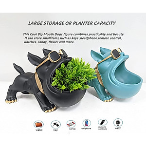 French Bulldog Statue Modern Entryway Table Candy Bowl for Office Desk Animal Large Mouth Dogs Planter Storage Sculpture Figurines with Gold Glasses Keys Resin Bulldog Candy Dish Home Decor Funny
