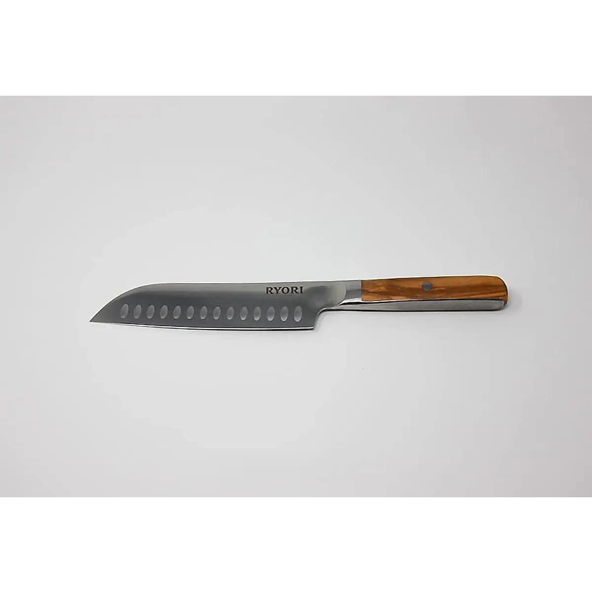 Ryori 7 inch Sharp Santoku Knife | German High Carbon Stainless Steel Blade Kitchen Knife | Ergonomic Olive Wood Handle Chopping Knife for Home or Professional Use