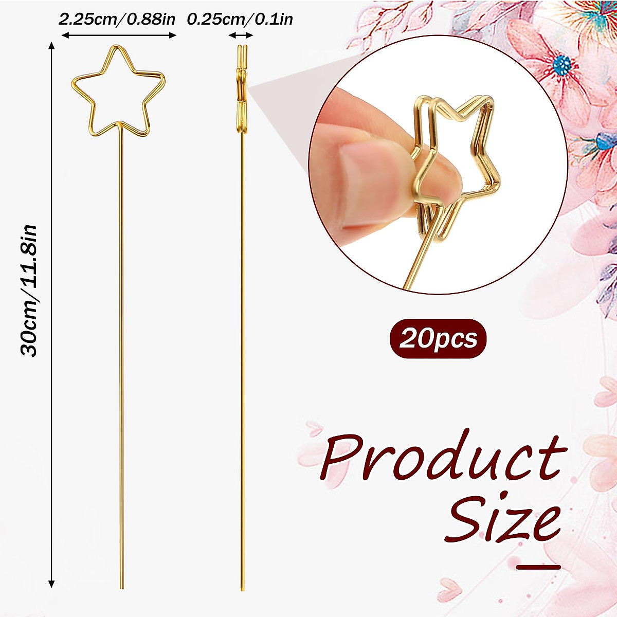20Pcs Metal Floral Place Card Holder, Star Shape Flower Pick Clips Table Number Holders, Gold Metal Card Picture Holder Pick, Floral Gift Card Holder Clips for Wedding Party Favor