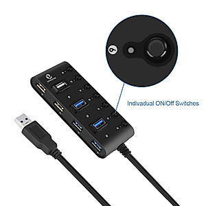 USB Hub 3.0 Network Hubs 7-Port USB 3.0 Hub with Smart Charging Port and Individual On/Off Power Switches for Windows 10/8 / Vista/XP and Mac OS X, Linux and Chrome OS