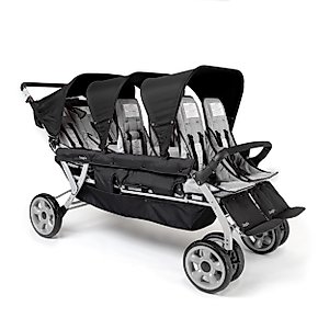 Gaggle by Foundations Jamboree 6-Seat Multi-Child Stroller with Oversized UV Blocking Canopy, Compact Folding Stroller, Easy Loading, Storage Bucket (Black)