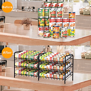 Can Rack Organizer, Can Storage Rack, Can Organizers and Storage for Pantry, Stackable Can Storage Dispenser for Kitchen Pantry Cabinet, Black