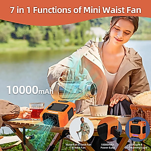 CHARMPㅤ Waist Fan - Portable Neck Fan with 10000mAh Battery, 24-Hour Runtime, LED SOS Light, 3 Speeds, 15500RPM Strong Airflow - Ideal Belt Clip Fan for Jobsite, Farming, Fishing