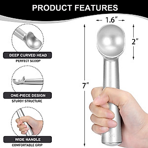 CUNSENR 7 inch Ice Cream Scoop - Professional Metal Ice Cream Scooper - Easy to Use & Clean - Non-Stick Aluminum Ice Cream Spoon - Lightweight Cookie Spoon - Scoop Ice Cream with Ease(Matt Sliver)