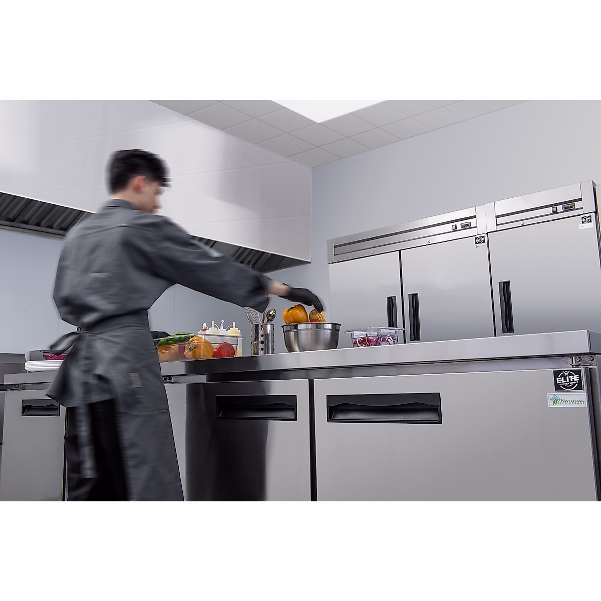 Commercial Undercounter Freezer, ETL NSF 2-Door Upright, 48.125" W 12.2 cu. ft. Auto-Defrost, Stainless Steel Restaurant