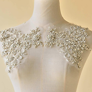 Sparkling Rhinestone Applique Shoulder Accessories Sleeve Diamante Craft Sewing on Bridal Wedding Dress Gown (1 Pair)