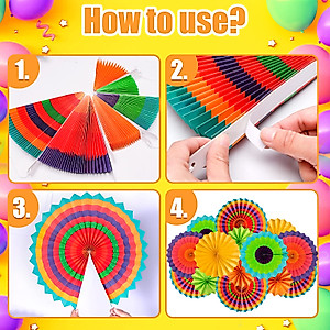 12PCS Hanging Paper Fans Party Decorations Fiesta Party Supplies, Photo Props for Cinco De Mayo Carnival Mexican Taco Tuesday Vibrant Colorful Kids Party Birthday Baby Shower, Multi-Color