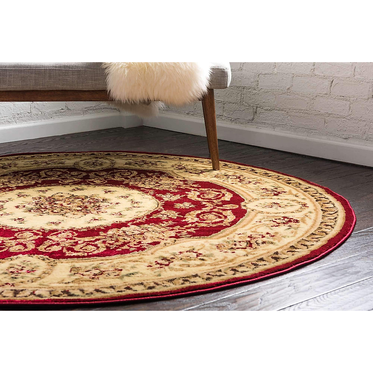 Unique Loom Versailles Collection Traditional Classic Medallion Motif Area Rug (6' 0 x 6' 0 Round, Burgundy/ Ivory)