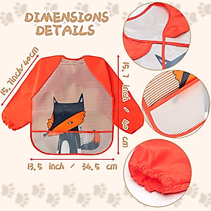 R HORSE 5Pcs Long Sleeved Bib for Babies Toddlers Waterproof Sleeved Bib with Crumb Capacity Pocket Animals Baby Bib Infants Feeding Bibs with Fox Penguin Pattern for Baby Shower Age 6-36 months