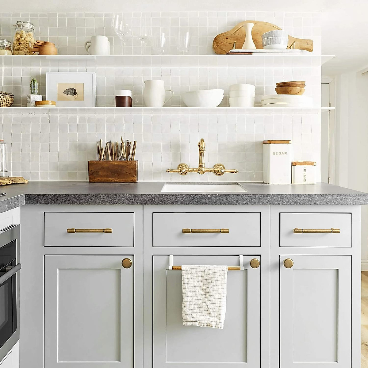 Goo-Ki 6 Pack Antique Brass Drawer Knobs Kitchen Cabinet Hardware - Solid Zinc Alloy Vintage Bronze Retro Knob Ancient Single Hole Bar Handles Pull for Closet Wardrobe Dresser Cupboard