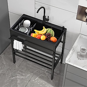 Commercial Stainless Steel Kitchen Sink, Outdoor Utility Sinks for Laundry Room, Compartment Free Standing Utility Sink Heavy Duty Floor Mounted Wash Station with Faucet and Storage Shelves ( Size : 2