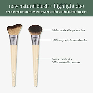 EcoTools Blush + Highlight Brush Duo, Makeup Brushes For Liquid, Cream, & Powder Highlight & Blush, Enhance Natural Skin, Eco-Friendly Makeup Brush Set, Synthetic Bristles, 2 Piece Set