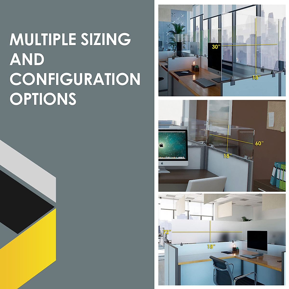 Obex 18" Frosted Acrylic Cubicle Mounted Privacy Panel with Large Brackets, Aluminum Frame, 18" x 60"